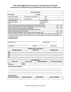 Fillable Online Pee Dee Regional Community Training Center Roster Fax ...