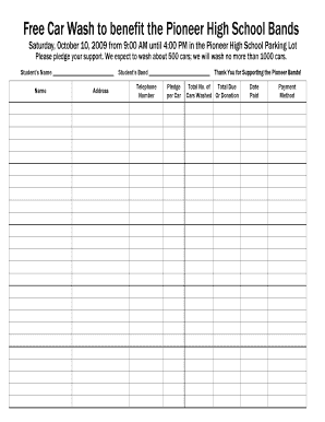 Fillable Online Car Wash Pledge Form - Ann Arbor Pioneer HS Bands Fax ...
