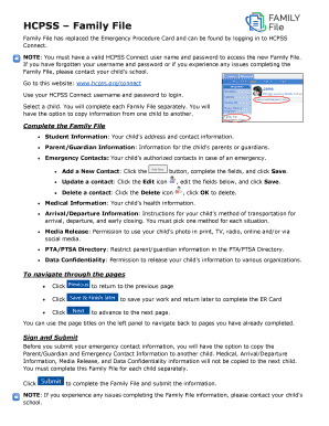 Fillable Online hcpss Family File (Emergency Form) Quick Reference Card ...