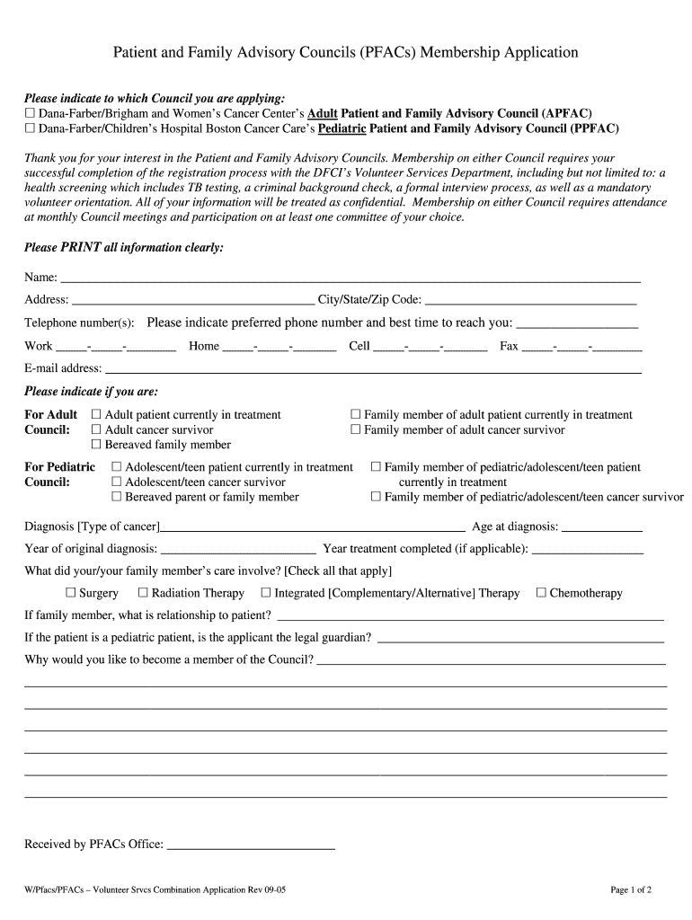 Fillable Online Patient and Family Advisory Councils PFACs Membership ...