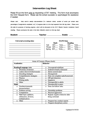 Fillable Online spartan Intervention Log Sheet - Sparta Area School ...