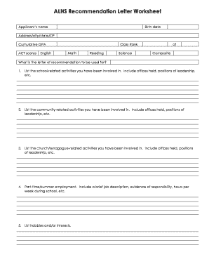 Fillable Online Recommendation Letter Worksheet Fax Email Print - pdfFiller
