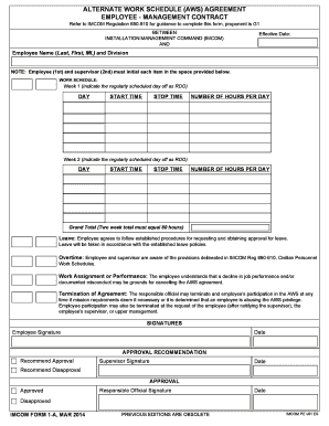 Fillable Online army ALTERNATE WORK SCHEDULE AWS AGREEMENT EMPLOYEE ...