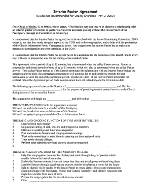Fillable Online pslpcusa Interim Pastor Agreement - Presbytery of ...