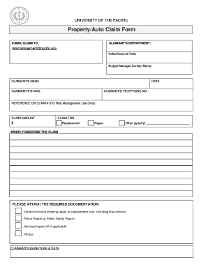 Fillable Online pacific PropertyAuto Claim Form - pacificedu Fax Email ...