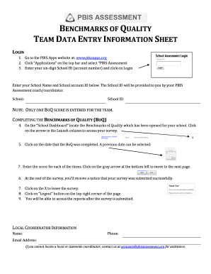 Fillable Online BENCHMARKS OF QUALITY TEAM ATA ENTRY INFORMATION SHEET ...