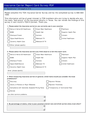 Fillable Online toa Insurance Carrier Report Card Survey-PDF Fax Email ...