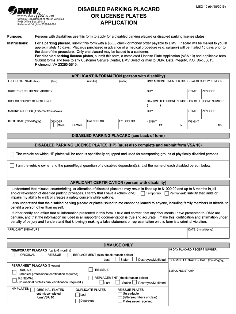 Fillable Online DMV Handicap Parking bApplicationb - Foot amp Ankle ...
