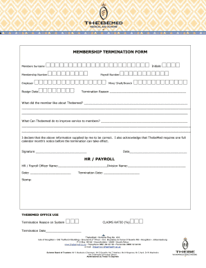 Fillable Online THEBEMED OFFICE USE Termination Reason on System CLAIMS ...