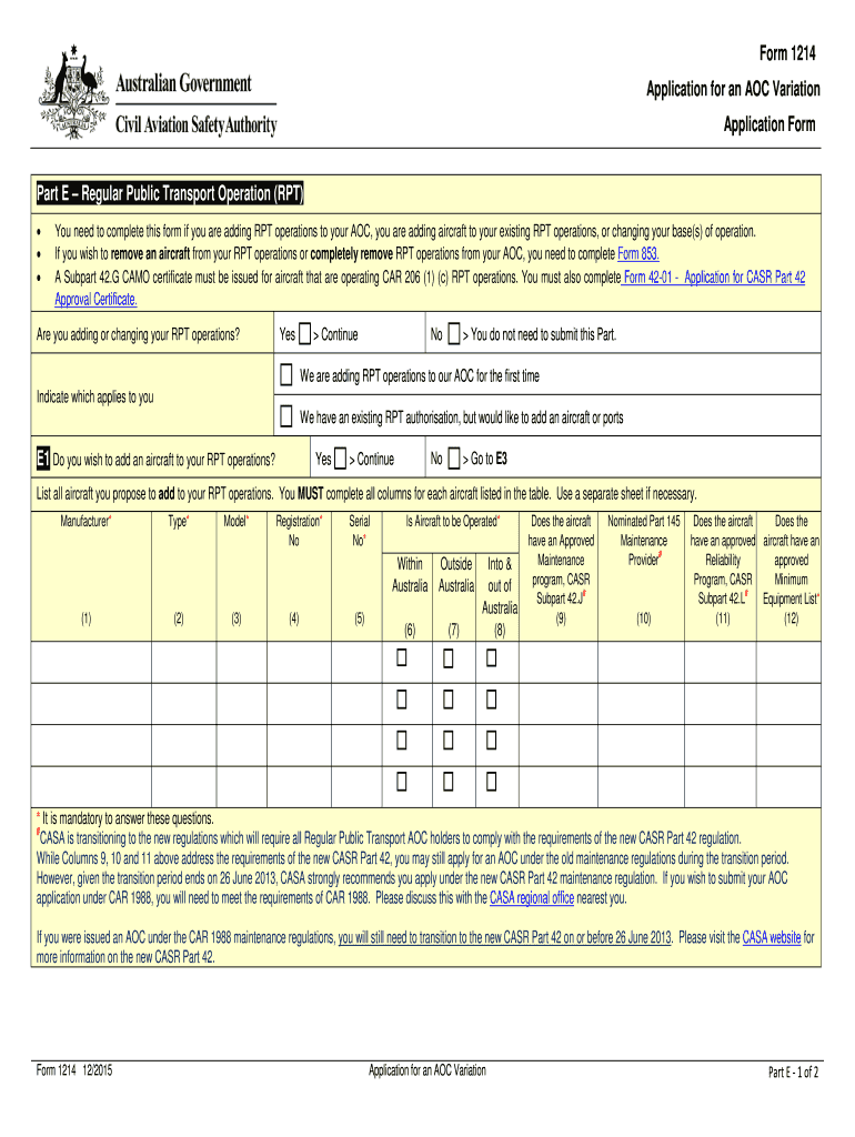 Fillable Online casa govcms gov Form 1214 Application for an AOC ...