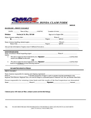 Fillable Online HONDA CLAIM FORM - quartermidgetsorg Fax Email Print ...