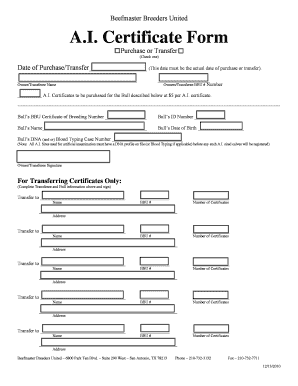 Fillable Online AI Certificate Form - Beefmaster Breeders United Fax Email Print - pdfFiller