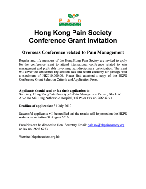 Fillable Online hkpainsociety Conference Grant Invitation ...