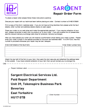 Fillable Online sargentltd co REPAIR Repair Order Form - Sargent ...