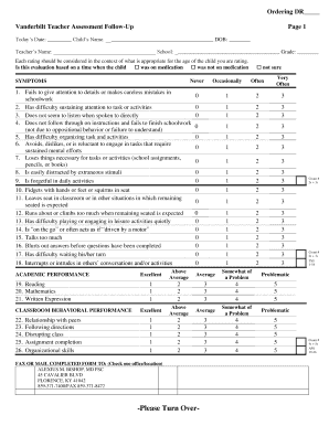 Fillable Online Vanderbilt Teacher Assessment Follow-Up Page 1 Fax ...