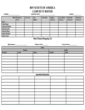 Fillable Online CAMP DUTY ROSTER Fax Email Print - pdfFiller