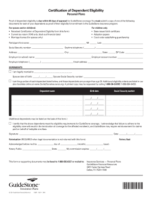 Fillable Online guidestoneinsurance Certification of Dependent ...
