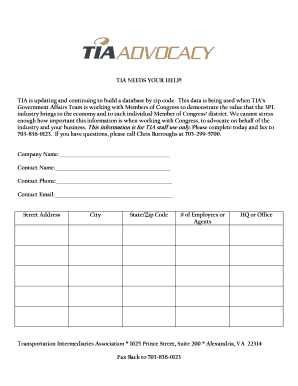 Fillable Online TIA NEEDS YOUR HELP TIA is updating and - TIA Advocacy ...