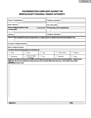 Fillable Online DISCRIMINATION COMPLAINT AGAINST THE Fax Email Print ...