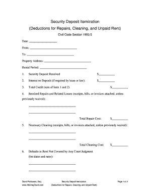 Fillable Online Security Deposit Itemization - Law Office of David Fax ...