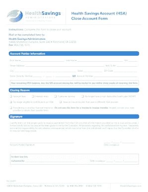 Fillable Online Health Savings Account HSA Close Account Form Fax Email Print - pdfFiller