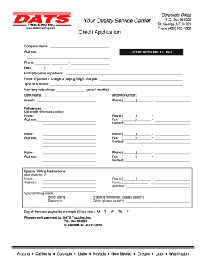 Fillable Online Credit Application - DATS Trucking Fax Email Print ...