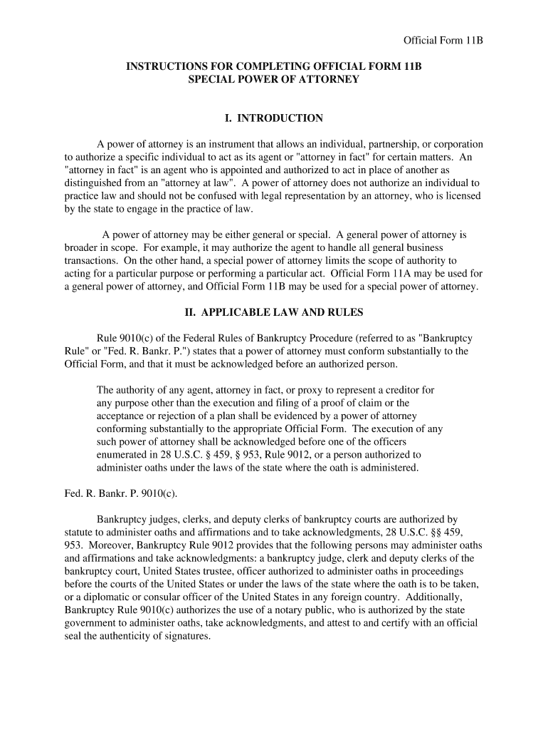 Fillable Online Official Form 11B INSTRUCTIONS FOR COMPLETING OFFICIAL ...
