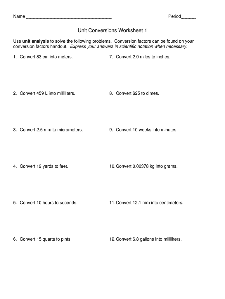 Fillable Online Unit Conversions Worksheet 1 Fax Email Print - pdfFiller