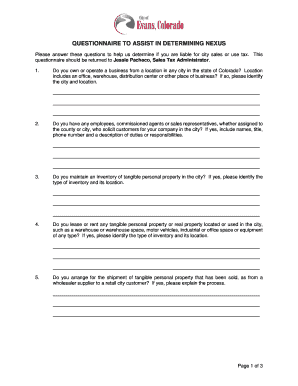 Fillable Online QUESTIONNAIRE TO ASSIST IN DETERMINING NEXUS Fax Email ...