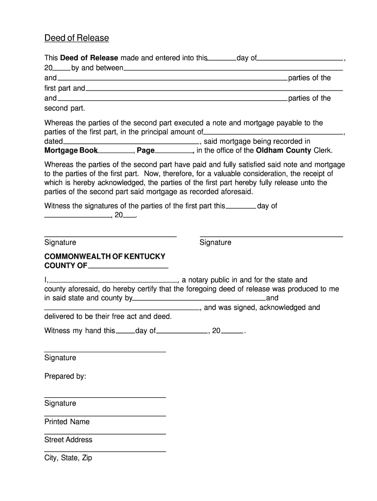 Fillable Online This Deed of Release made and entered into this Fax ...