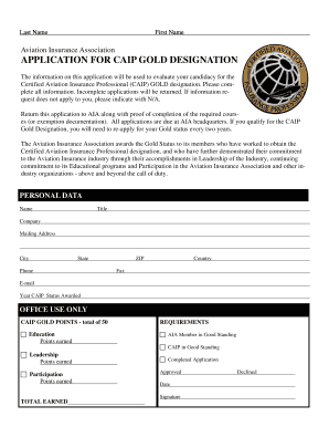 Fillable Online aiaweb Bapplicationb for caip gold designation Fax ...