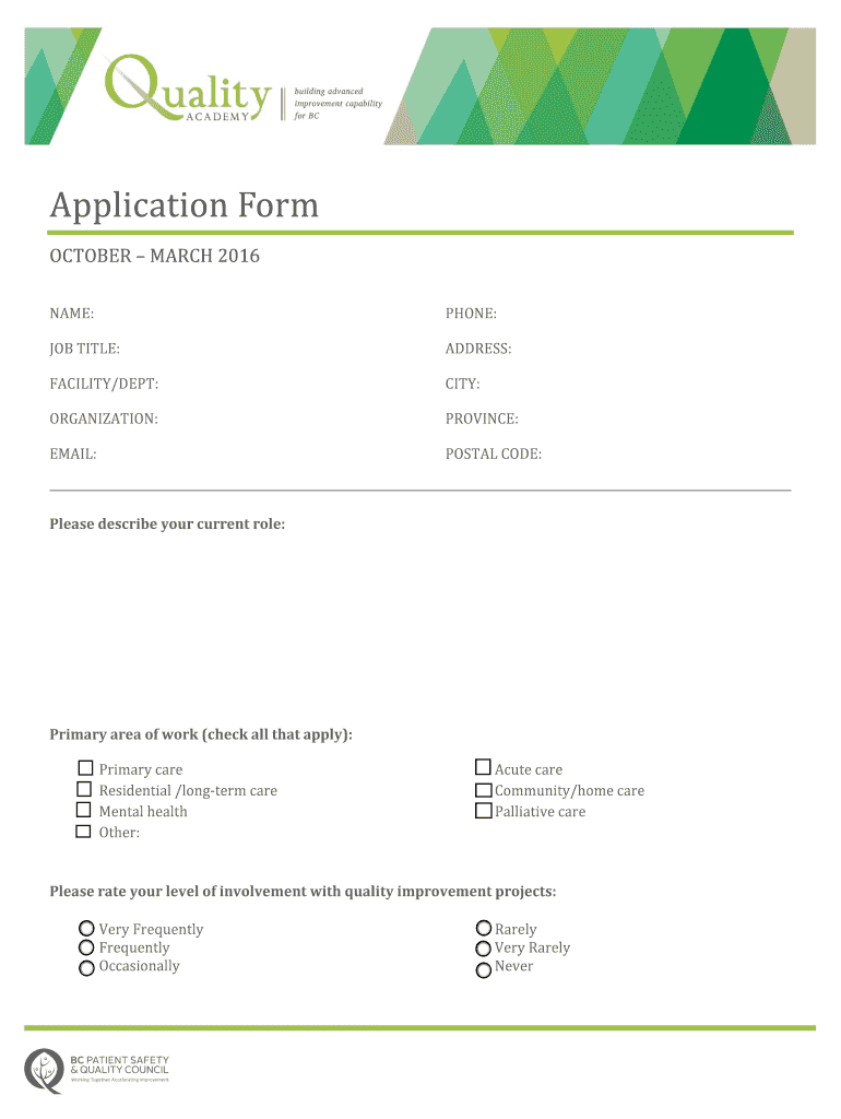 Fillable Online QA11 Application Form - BC Patient Safety Quality ...