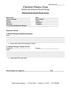 Fillable Online Date Received: Cheshire Fitness Zone Pediatric and ...