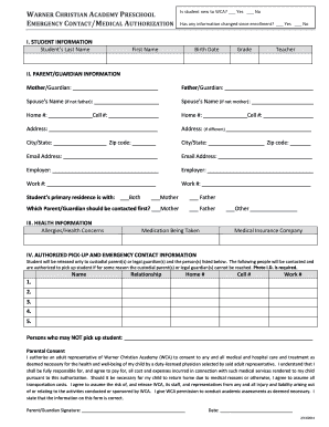 Fillable Online wcaeagles I STUDENT INFORMATION Students Last Name - wcaeagles Fax Email Print ...