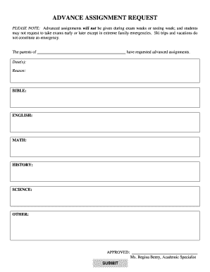 Fillable Online wcaeagles ADVANCE ASSIGNMENT REQUEST - wcaeaglesorg Fax ...