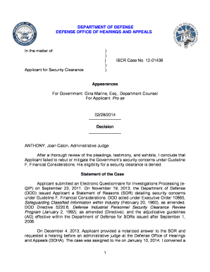 Fillable Online dod Case Number 12-01438h1 - dod Fax Email Print ...