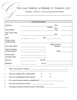 Fillable Online Intake Information - CriminalTrafficCivil Fax Email ...