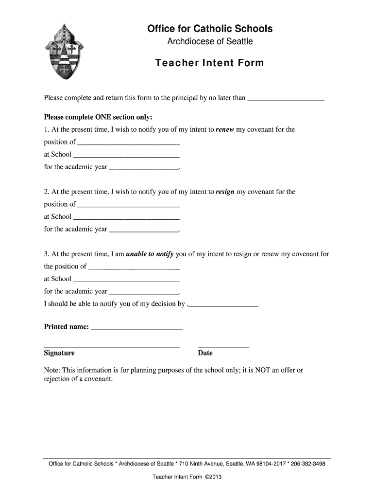 Fillable Online Teacher Intent Form - ocswworg Fax Email Print - pdfFiller