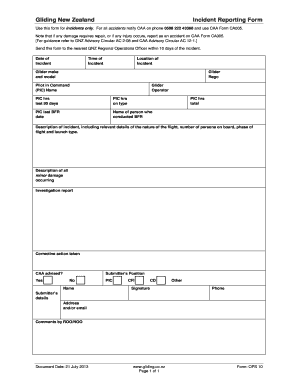 Fillable Online Gliding New Zealand Incident Reporting Form Fax Email ...