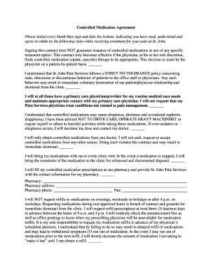 Fillable Online Controlled Medication Agreement - stjohnhealthsystemcom ...