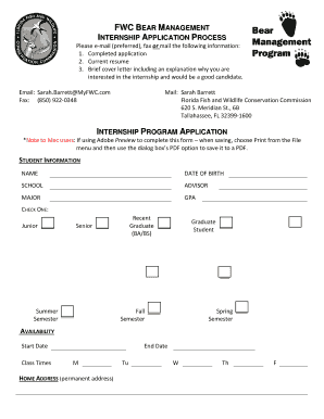 Fillable Online eoas fsu FWC BEAR MANAGEMENT INTERNSHIP APPLICATION ...