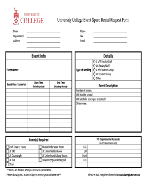 Fillable Online Event Info Details University College Event Space ...