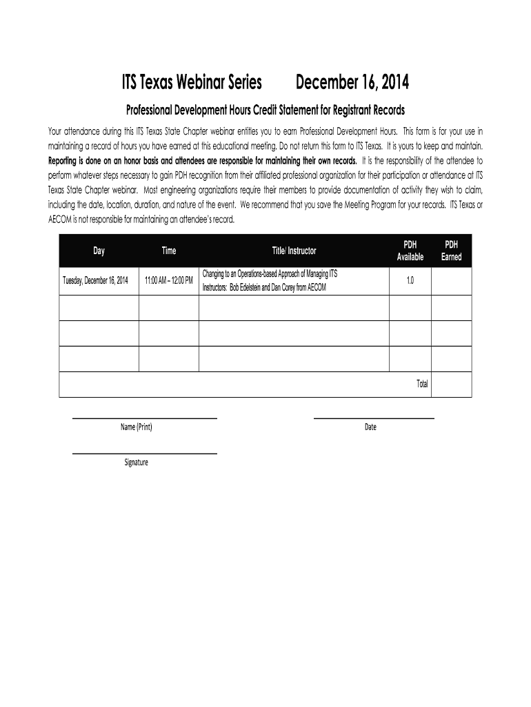 Fillable Online itstexas ITS Texas PDH Form - itstexas Fax Email Print ...