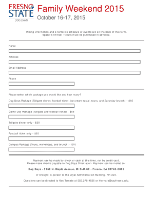 Fillable Online fresnostate Family Weekend Form - California State ...