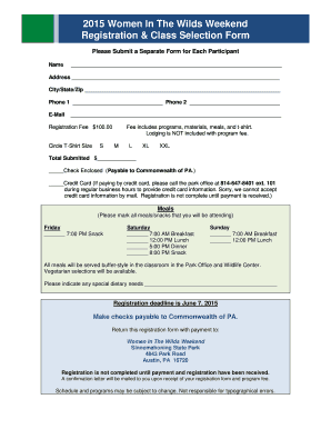 Fillable Online Registration and Class Selection Form - PA Great ...