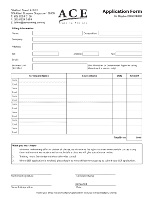 Fillable Online BApplicationb Form - ACE Training Fax Email Print ...