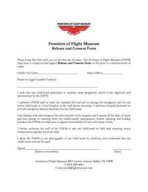 Fillable Online Frontiers of Flight Museum Release and Consent Form Fax ...