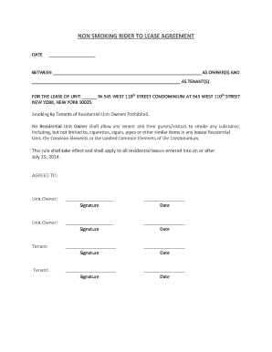 Fillable Online NON SMOKING RIDER TO LEASE AGREEMENT DATE BETWEEN AS ...