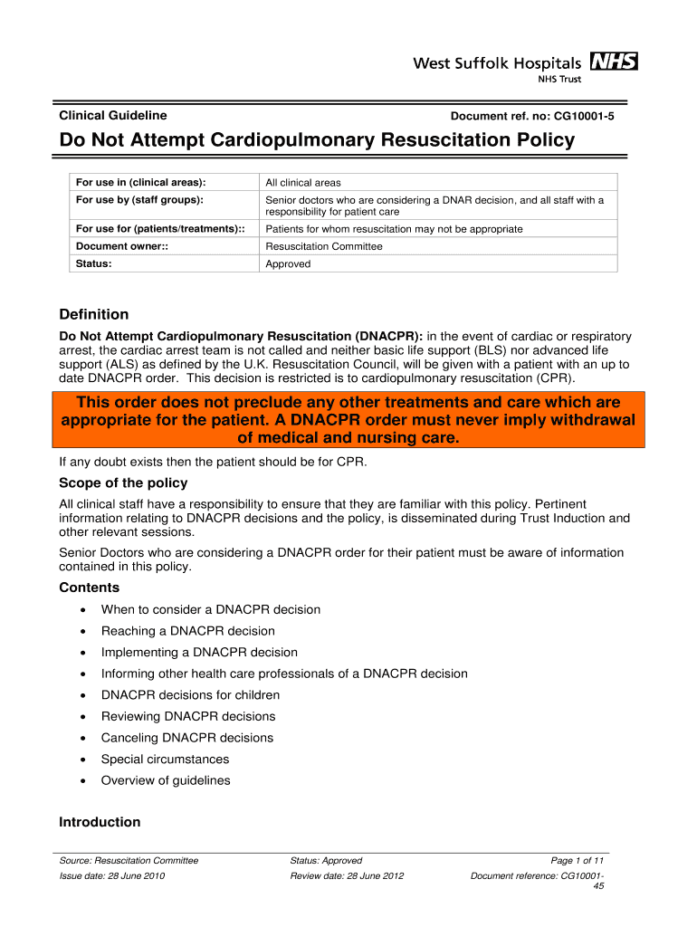 Fillable Online wsh nhs Do Not Attempt Resuscitation Policy - wshnhsuk ...