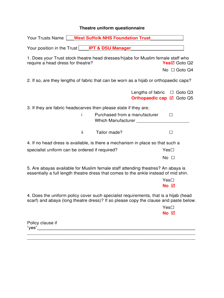 Fillable Online wsh nhs Your Trusts Name West Suffolk NHS Foundation ...